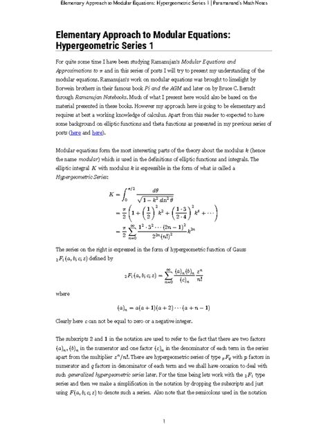2011 10 Elementary Approach To Modular Equations Hypergeometric Series