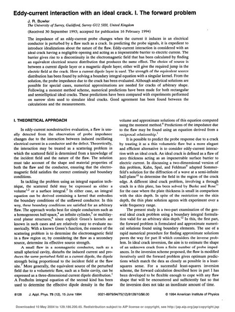 Pdf Eddy‐current Interaction With An Ideal Crack I The Forward Problem