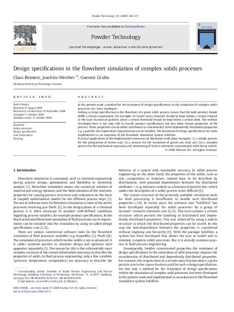 pdf design specifications in the flowsheet simulation of complex solids processes