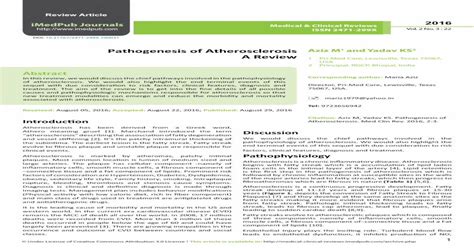 Pathogenesis Of Atherosclerosis Imedpubmedical Clinical Reviews