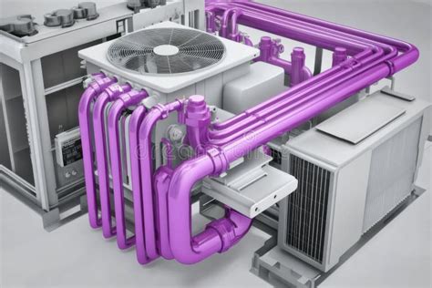 Complex Arrangement Of Pink Piping And Cooling Unit In Industrial