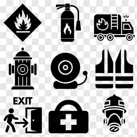 Fire Safety And Emergency Icons Set Vector Fire Safety Emergency Png