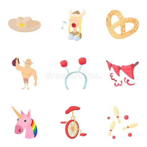 Iconos Fijados Estilo Del Carnaval De La Historieta Ilustración del