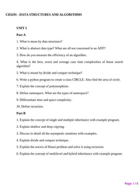 Data Structures And Algorithms Cd3291 Important Questions Pdf