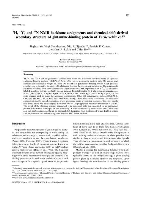 Pdf 1h 13c And 15n Nmr Backbone Assignments And Chemical Shift Derived Secondary Structure
