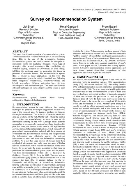 Pdf Survey On Recommendation System