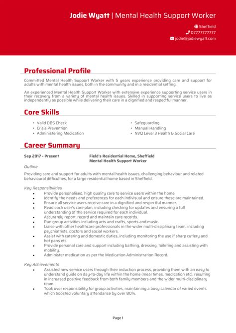 Mental Health Support Worker Cv Example Guide Get Hired