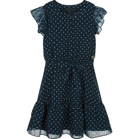 Guess Girls Chiffon Polka Dot Dress In Navy Princess Charlotte