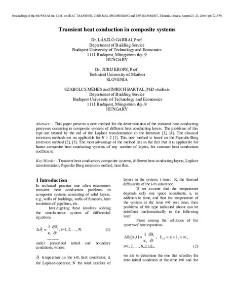 Pdf Transient Heat Conduction In Composite Systems