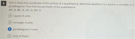 8 Unit 5 Given The Coordinates Of The Vertices Of A Quadrilateral