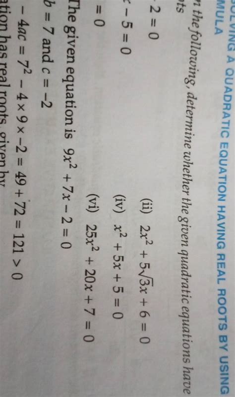 Quadratic Equation Having Real Roots By Using In The Following Determine
