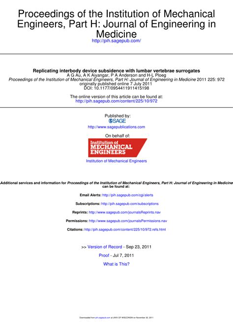 Pdf Replicating Interbody Device Subsidence With Lumbar Vertebrae Surrogates Replicating