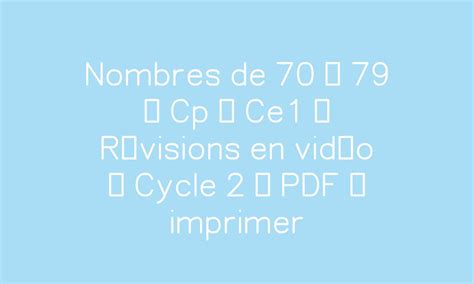 Nombres De Cp Ce R Visions En Vid O Cycle Pdf