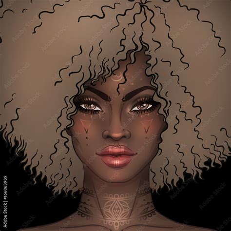 African American Pretty Girl Raster Illustration Of Black Woman With