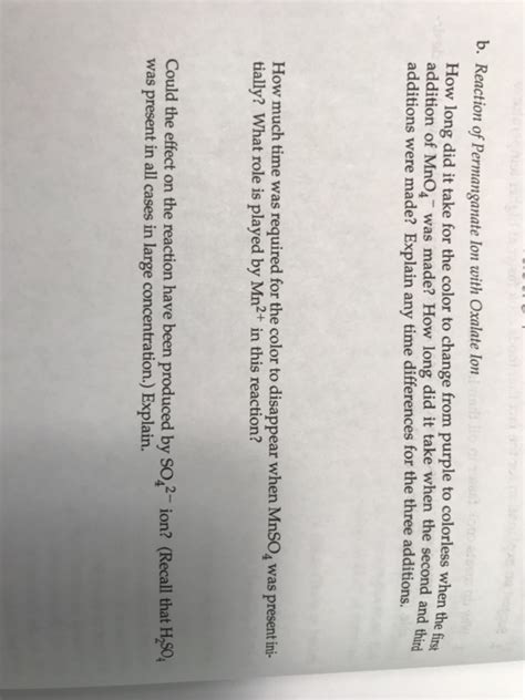 B Reaction Of Permanganate Ion With Oxalate Ion How
