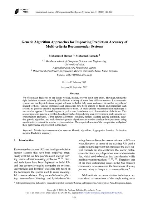 Pdf Genetic Algorithm Approaches For Improving Prediction Accuracy Of