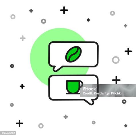 채워진 윤곽선 커피와 대화 아이콘은 흰색 배경에 분리되어 있습니다 커피 토크 말풍선 채팅 벡터 Brand Name Online Messaging Platform에 대한 스톡