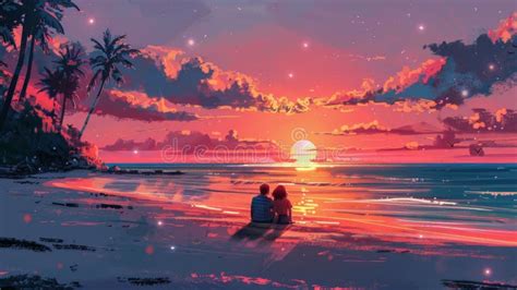 Two People Watching Sunset Stock Illustrations 227 Two People
