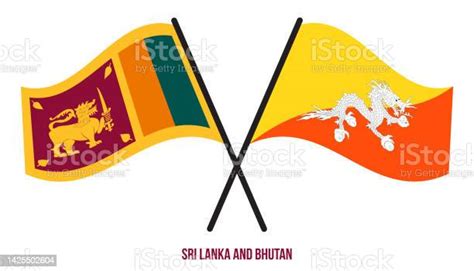 스리랑카와 부탄 깃발은 평평하고 흔들리는 스타일을 교차했습니다 공식 비율 올바른 색상 Sri Lankan Flag에 대한 스톡
