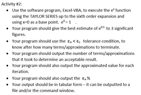 Solved Activity 2 Use The Software Program Excel VBA Chegg