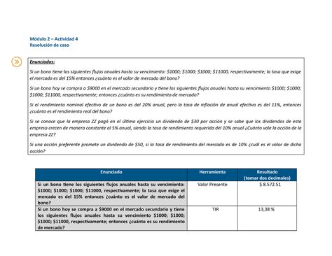 API Control Y EVAL Financ Módulo Actividad Resolución de caso Enunciados Si un bono
