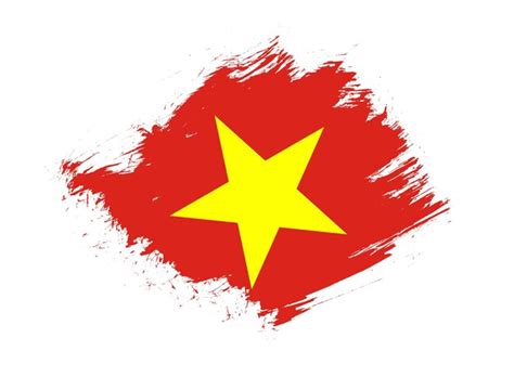 흰색 배경에 추상 페인트 브러시 질감 효과가 있는 베트남 국기 프리미엄 사진