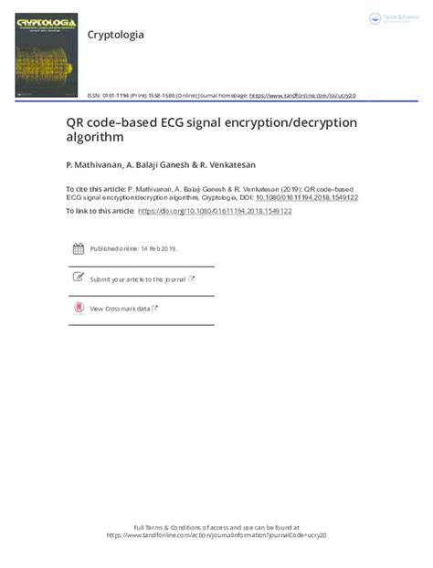 Pdf Qr Code Based Ecg Signal Encryptiondecryption Algorithm