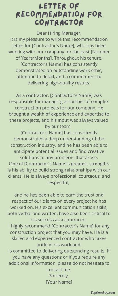 Letter Of Recommendation For Contractor 10 Samples