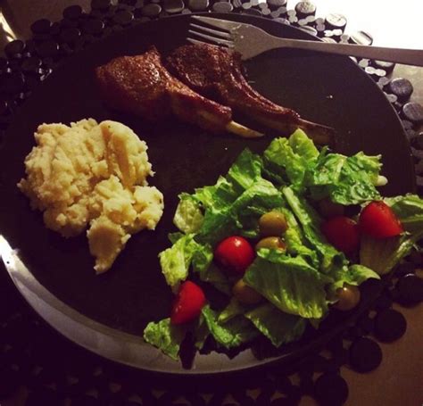 Lamb Chops Mashed Potatoes And Salad By Me Lamb Chops Food