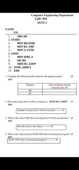 solved computer engineering department cpe−364 quiz 2 1
