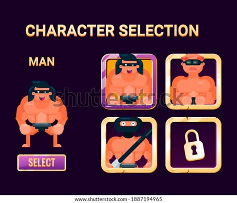 Game Ui Character Selection Interface Golden เวกเตอร์สต็อก ปลอดค่า