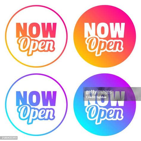 Now Open Round Icons With Color Gradients High Res Vector Graphic