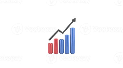Bar Chart With Red And Blue Columns And Upward Arrow Indicating Growth