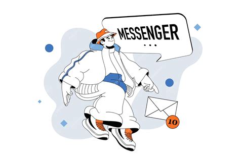 Premium Vector Messenger Outline Web Modern Concept In Flat Line Design Man Gets Notifications