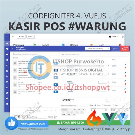 jual source code aplikasi web kasir pos edisi toko warung codeigniter 4 vuejs shopee indonesia