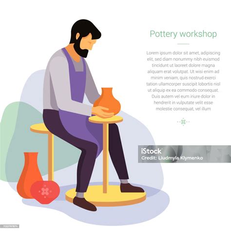 포터는 기계에서 제품을 조각 합니다 텍스트에 대 한 장소 벡터 일러스트 레이 션입니다 점토 모델링 마스터 클래스에 대 한