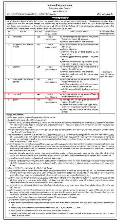 Health Assistant Job Circular 2025 স্বাস্থ্য সহকারী পদে নিয়োগ