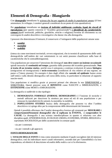 Elementi Di Demografia Di Gian Carlo Blangiardo Docsity