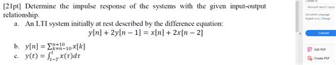 Solved 21pt Determine The Impulse Response Of The Systems
