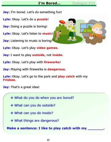ESL Dialogues I M Bored Beginner Stickyball ESL Lessons