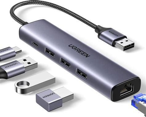 Ugreen Usb30 To 3usb30 Rj45 1000m Ethernet Adapter Type C Power