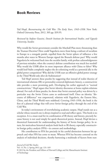 Pdf Reconstructing The Cold War The Early Years 1945 1958 By Ted Hopf Review