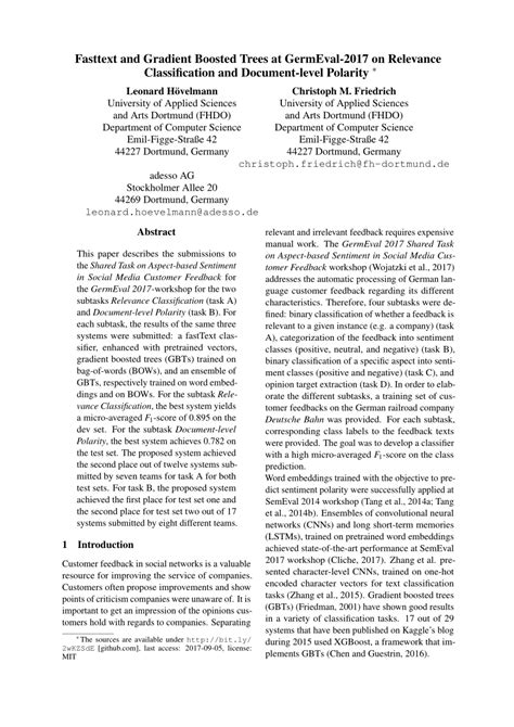 pdf fasttext and gradient boosted trees at germeval 2017 on relevance