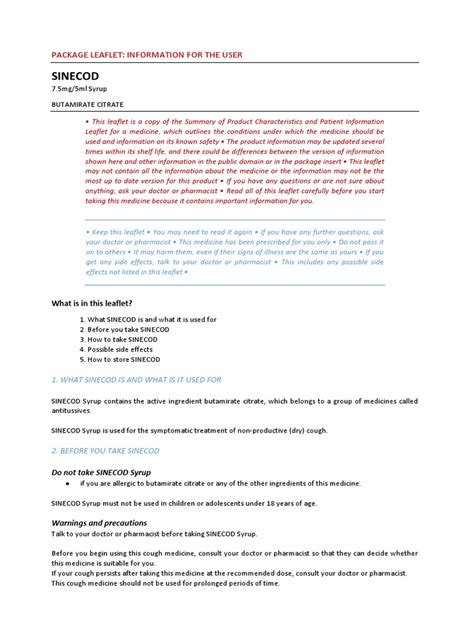 Sinecod Pdf Cough Pregnancy