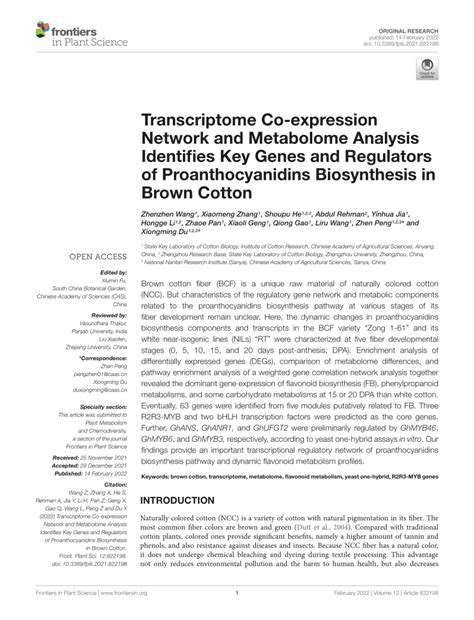 Pdf Transcriptome Co Expression Network And Metabolome Analysis Identifies Key Genes And