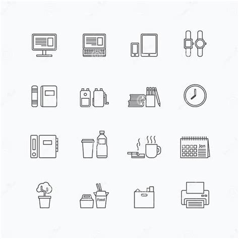 Vector Linear Web Icons Set Business Office Tools Collection Stock Vector Illustration Of