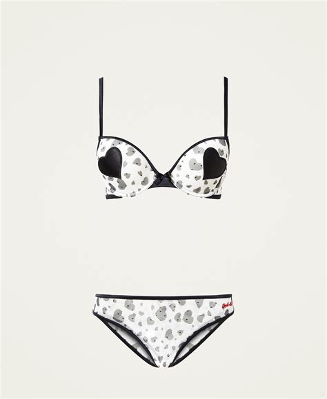 Push Up Bra And Brazilian Briefs With Hearts Woman White Twinset Milano