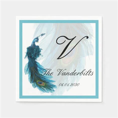 Teal Blue Peacock Plume Wedding Paper Napkins Zazzle