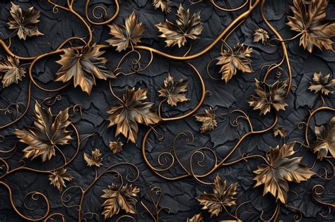Premium Photo Volumetric Maple Leaf And Gold Vine Pattern