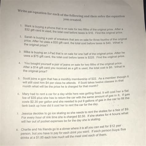 Solved Write An Equation For Each Of The Following And Then Chegg